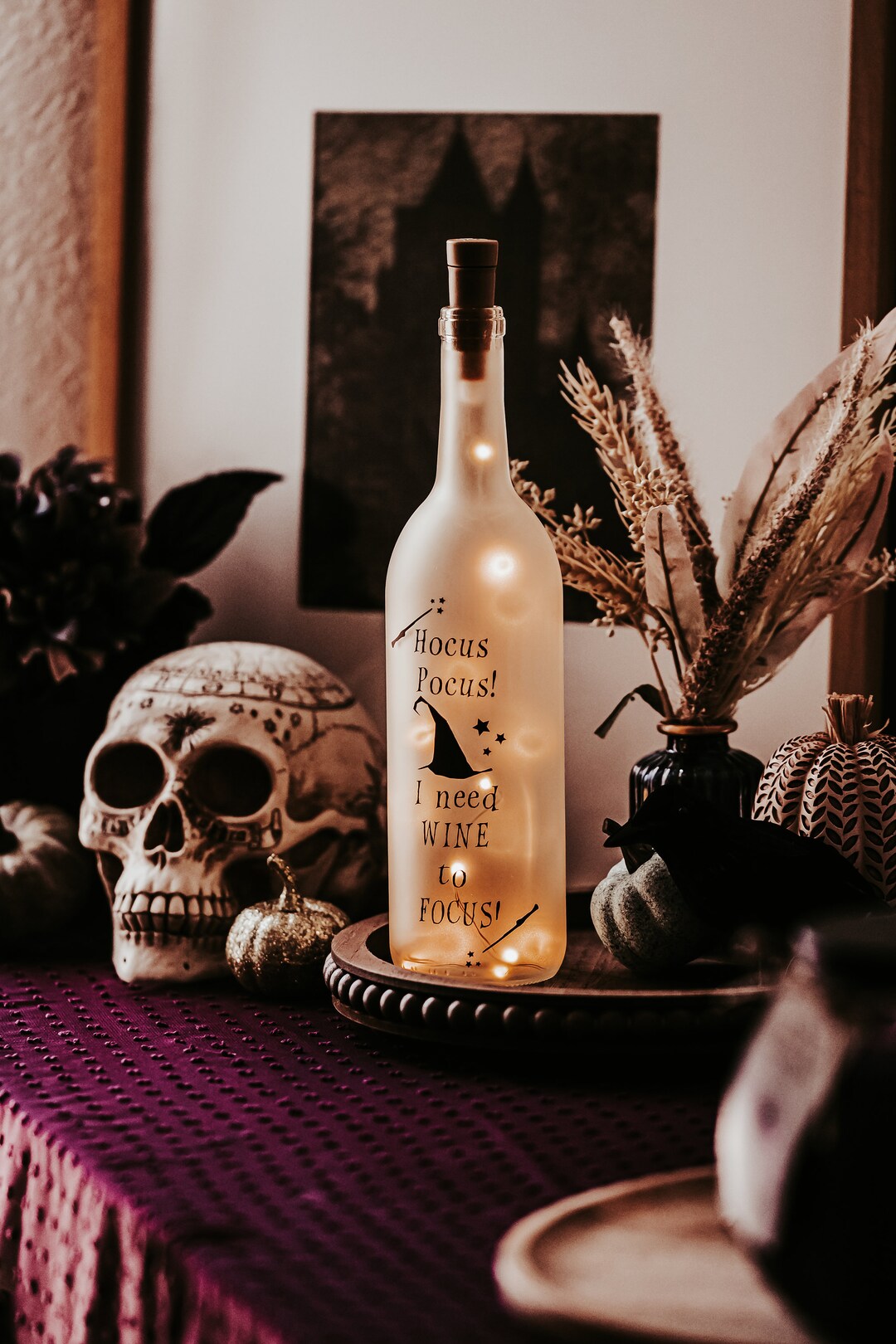 Hocus Pocus Witch Hat Wine Bottle Decor Halloween Lamp, Indoor LED ...