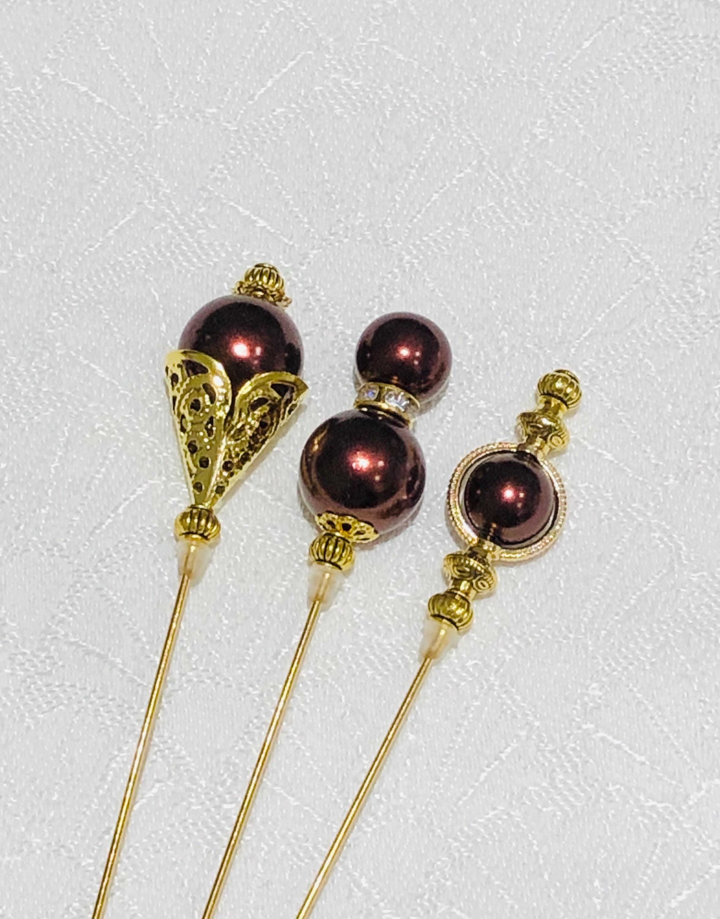 Chestnut Brown Pearl and Gold Hat Pins in a Choice of 3 Designs - Etsy