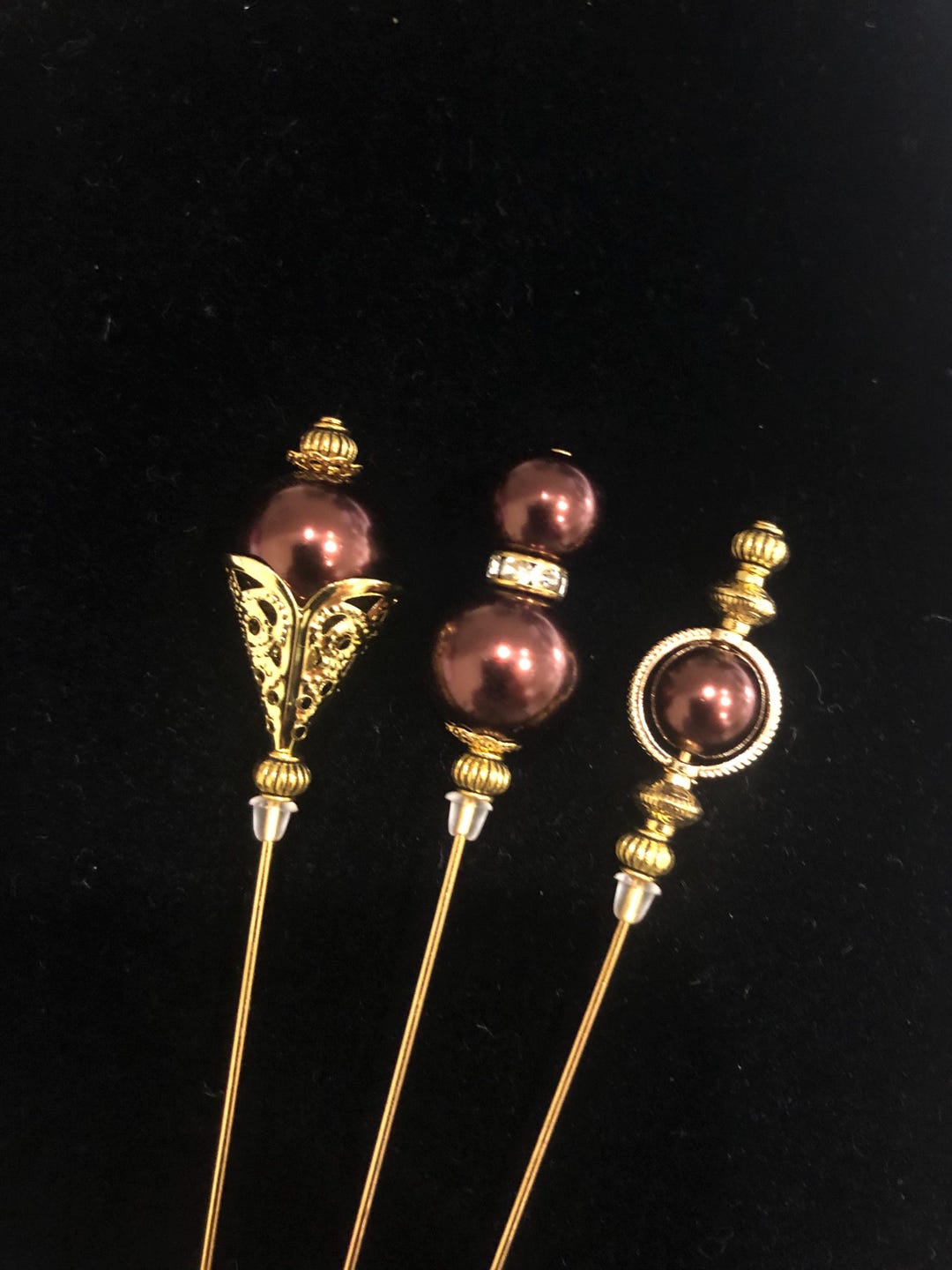 Chestnut Brown Pearl and Gold Hat Pins in a Choice of 3 Designs - Etsy