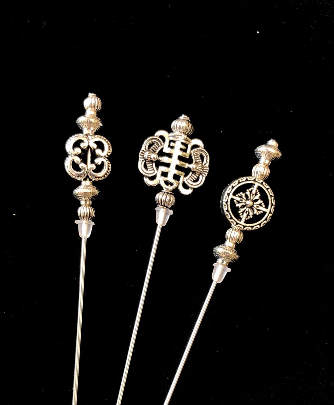 Tibetan Silver Hat Pins. A Selection of 3 Beautiful Designs in a Choice ...