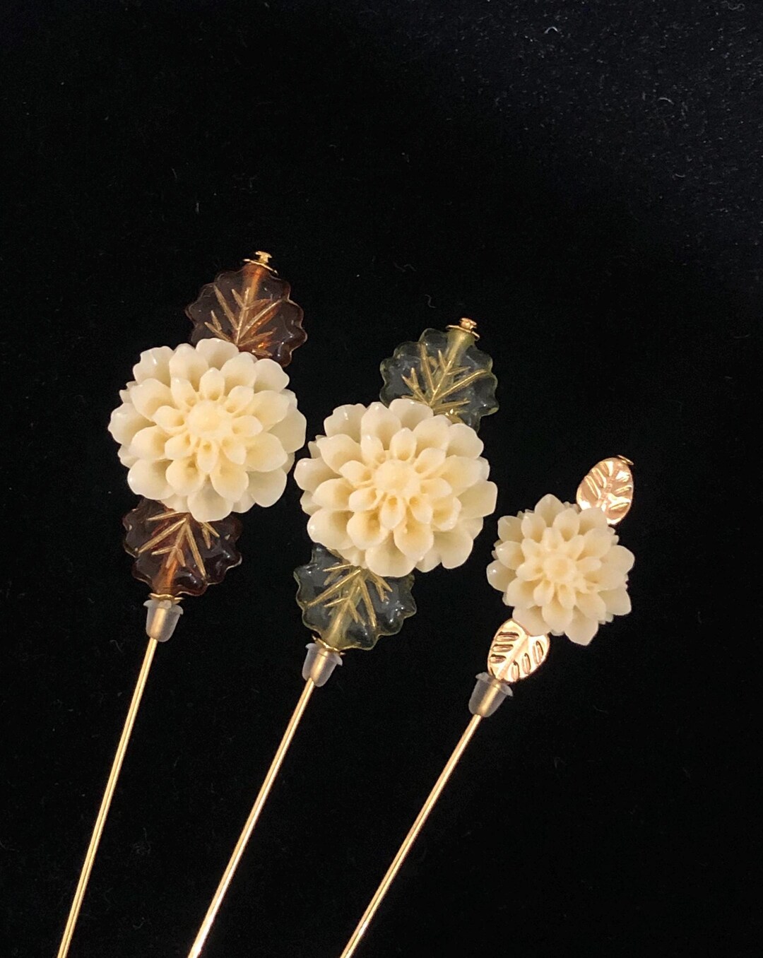 Ivory and Gold Flower Hat Pins/lapel Pins /hijab Pins: A Selection of 3 ...