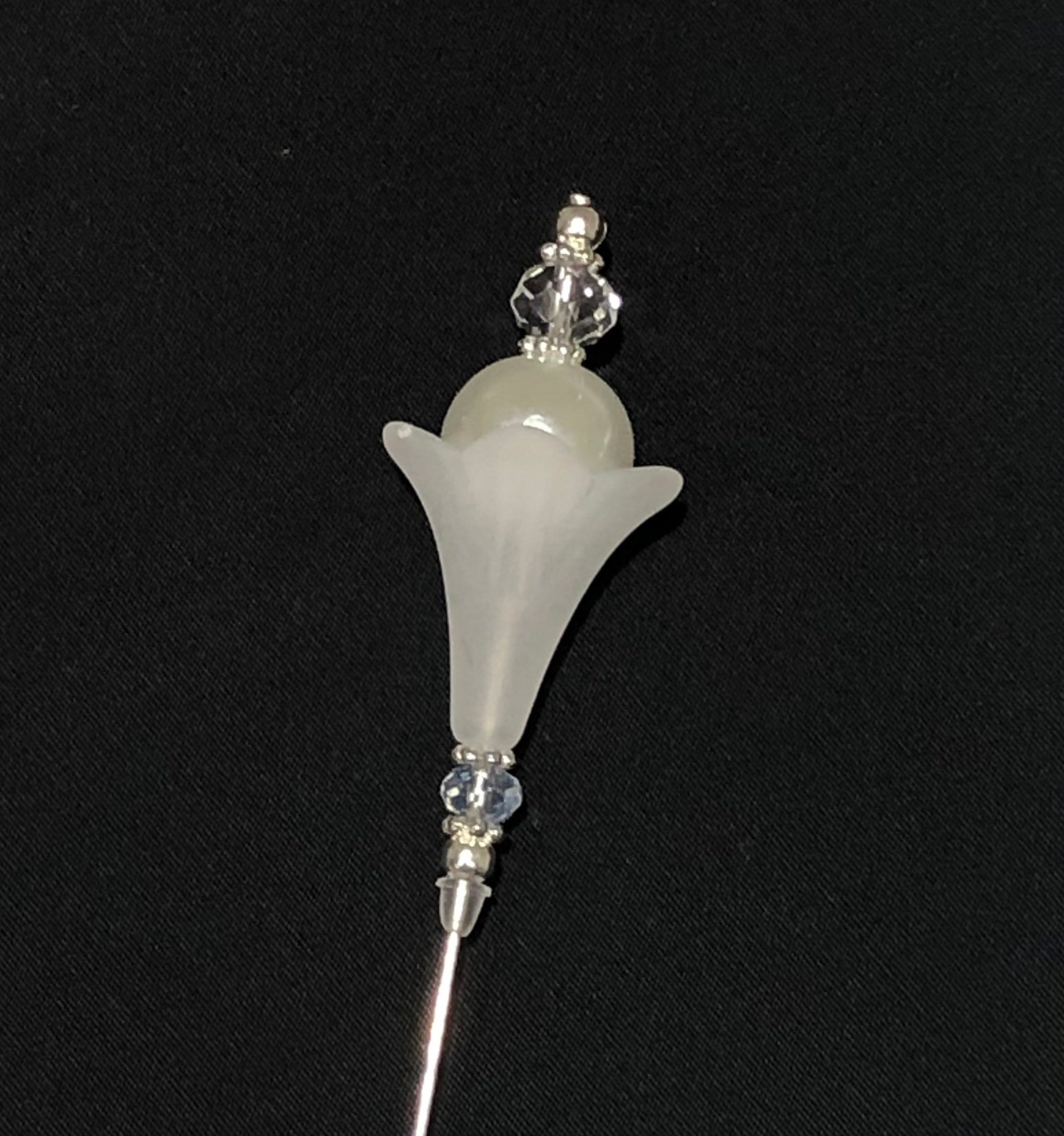 Long Silver Hat or Lapel Pins With Flowers, Pearls and Rhinestones: 3 ...