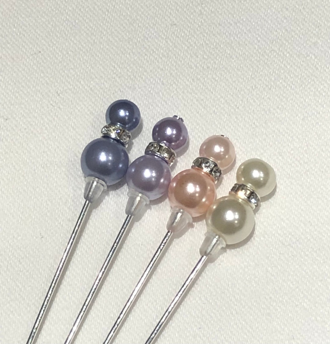 Set of 3 Petite Pearl and Rhinestone Hat Pins in a Choice of Colours ...