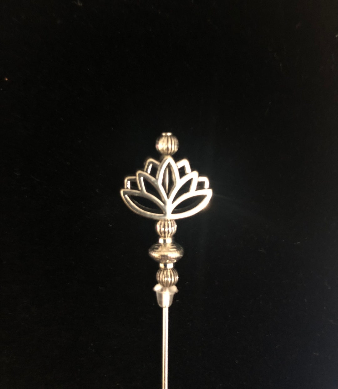 Tibetan Silver Lotus Flower Pin, Hatpin, Lapel Pin, Hijab Pin, Brooch ...