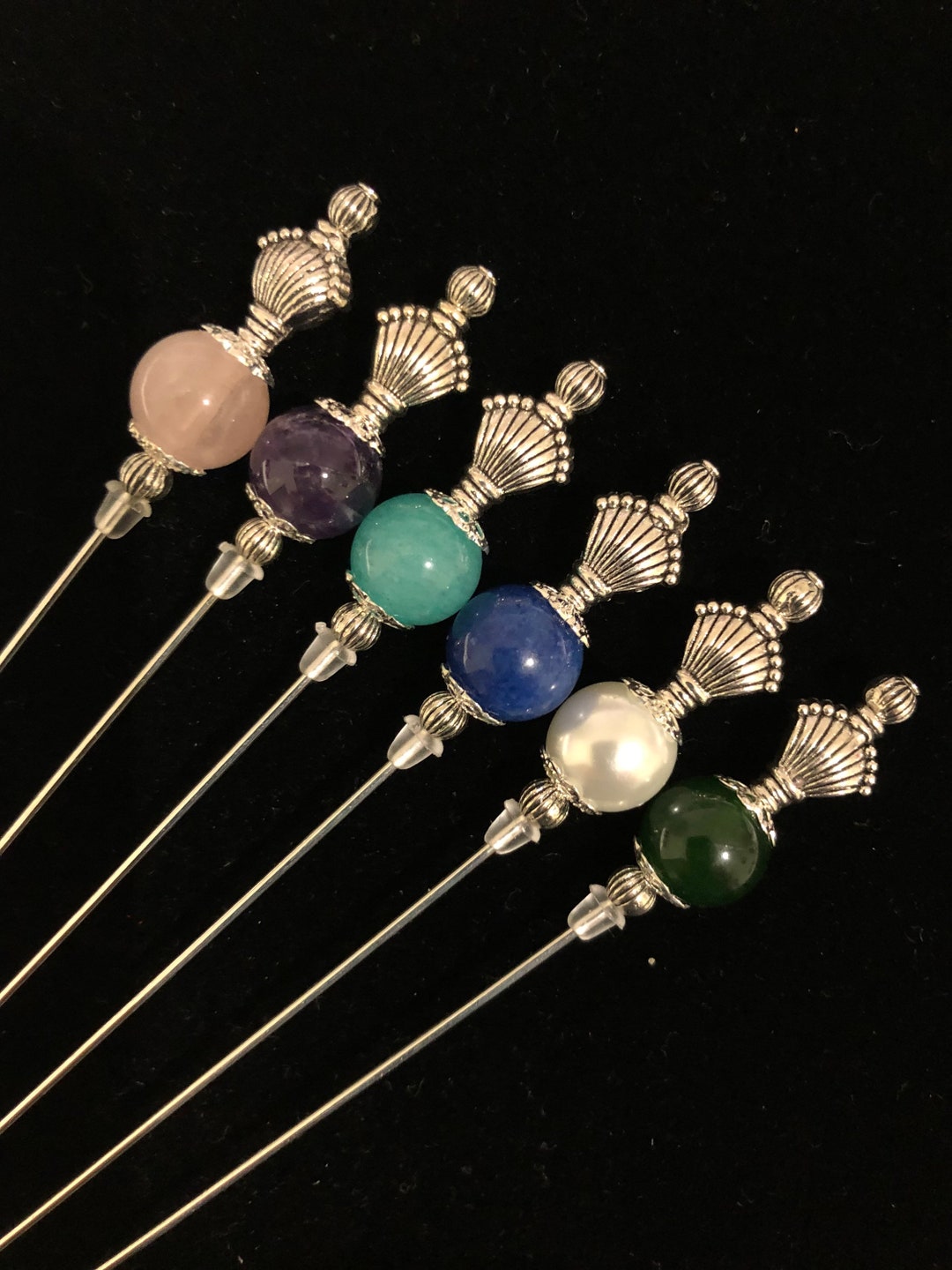 Tibetan Silver and Gemstone Hat Pins in a Choice of Colours: Long 15cm ...