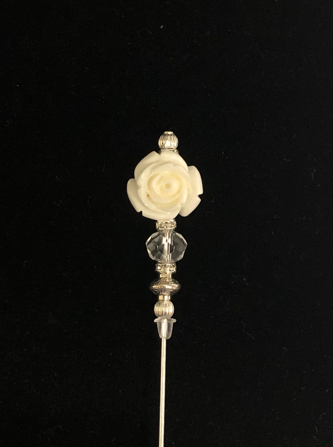 White Rose and Crystal Hat Pins in a Choice of Lengths - Etsy