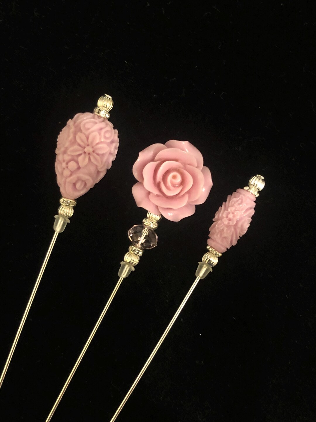 Pink/violet and Silver Flower Hat Pins/lapel Pins /hijab Pins: A ...