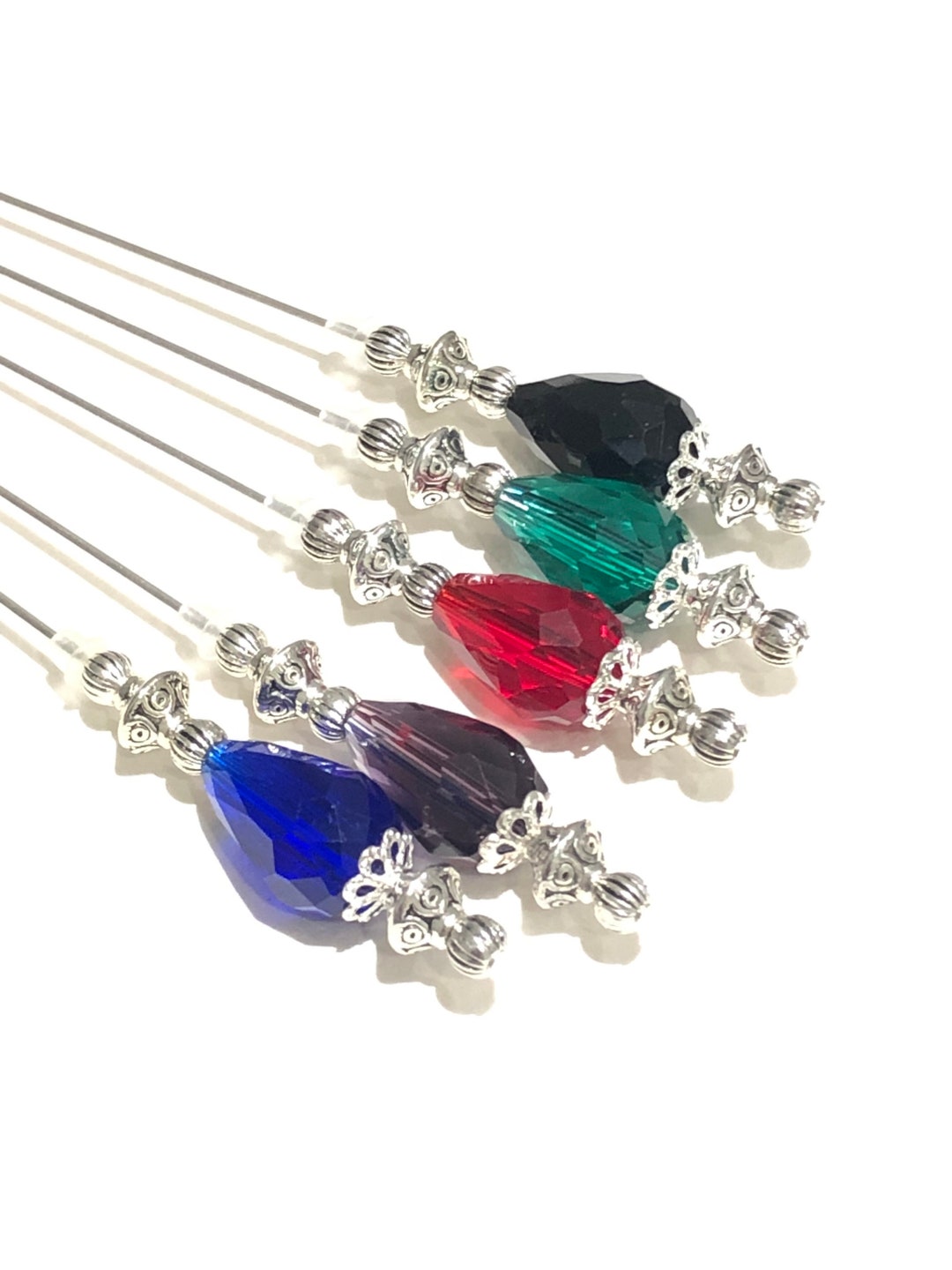 Tibetan Silver and Teardrop Crystal Hat Pins in a Choice of Colours - Etsy