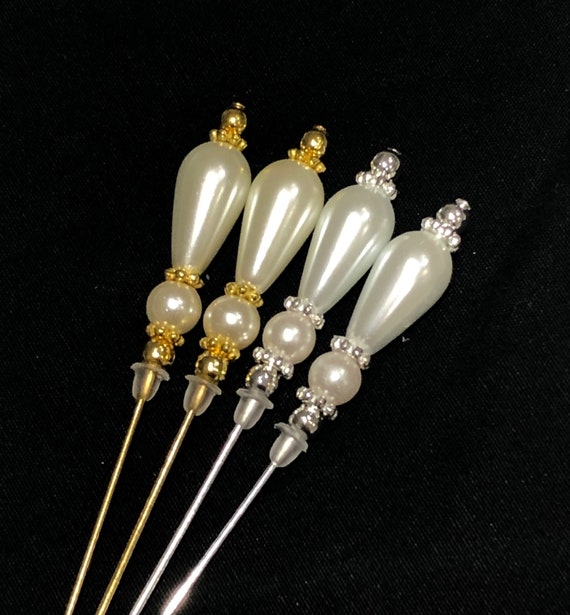 Teardrop Pearl Hat Pins in Silver or Gold With Choice of - Etsy