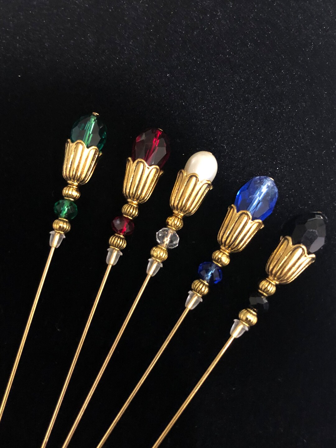 Crystal and Pearl Gold Hat Pins in a Choice of Colours and Length - Etsy