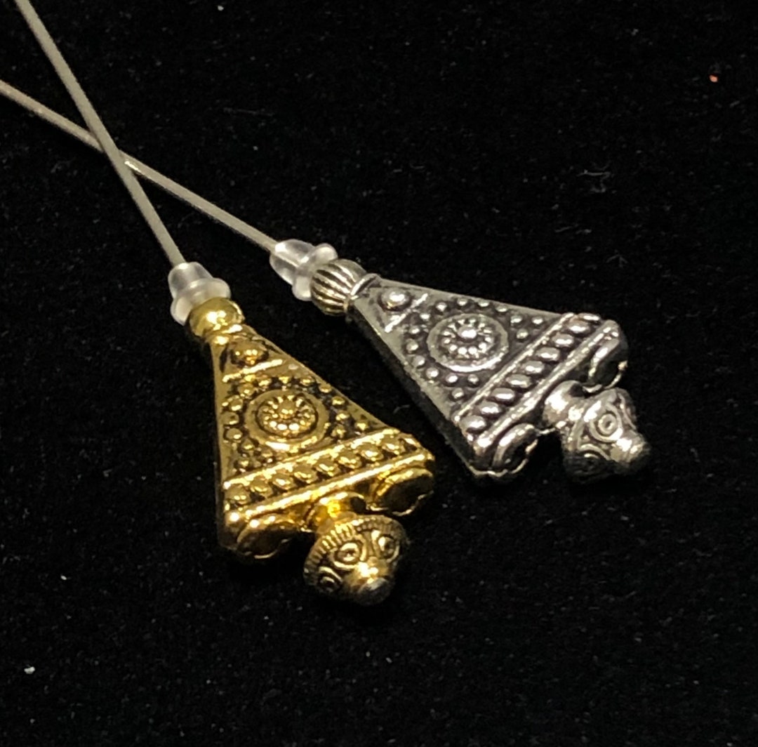 Tibetan Silver/antique Gold Triangular Hat Pins in 2 Lengths: 15cm or 7 ...
