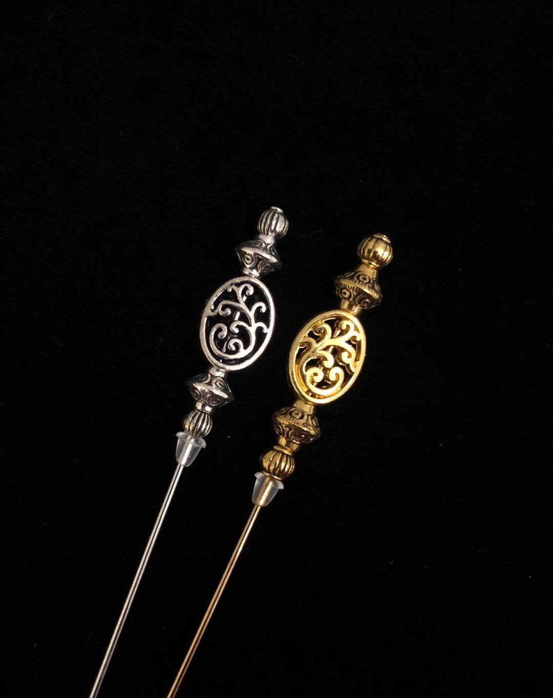 Ornate Hatpins in Silver or Gold and a Choice of Lengths: 15cm or 7.5cm ...
