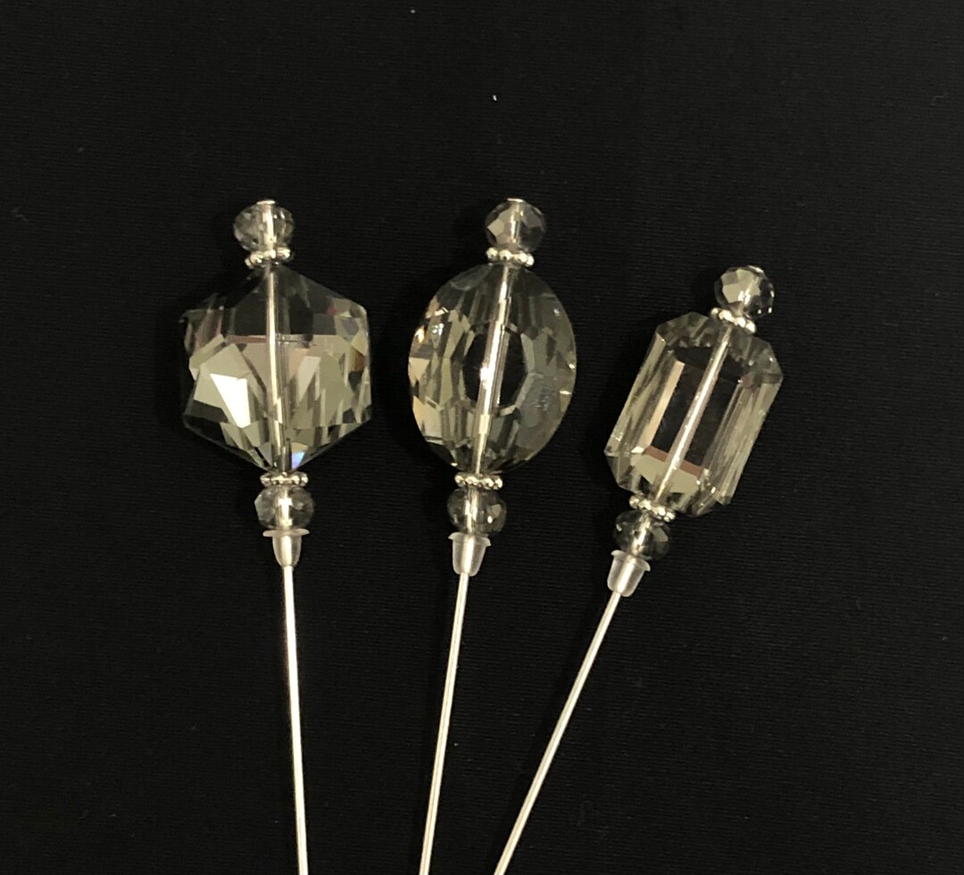 Silver Hat Pins With Faceted Crystal Beads. A Selection of 3 Beautiful ...