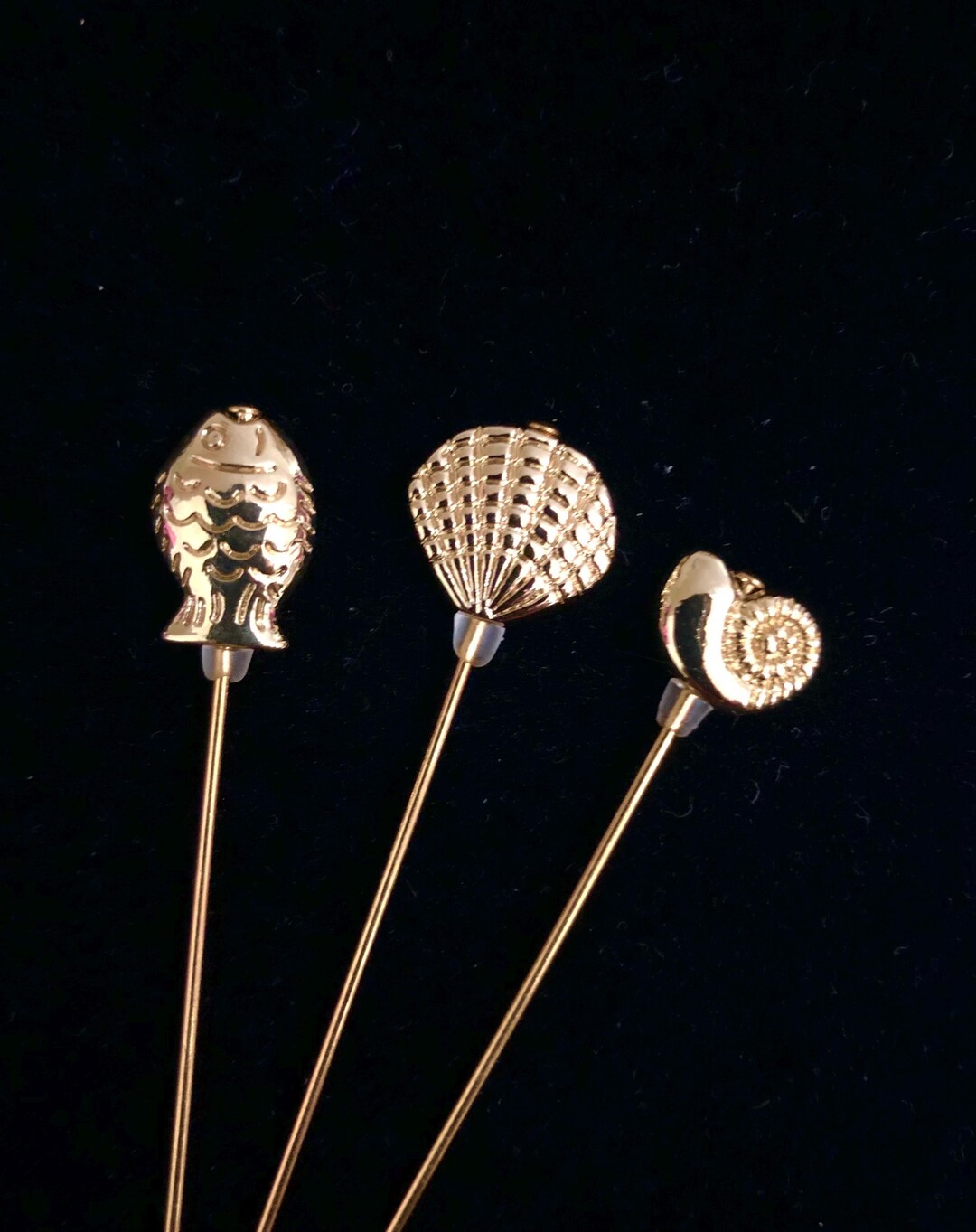 Ocean Themed Golden Hat Pins. A Selection of 3 Beautiful Designs in a ...