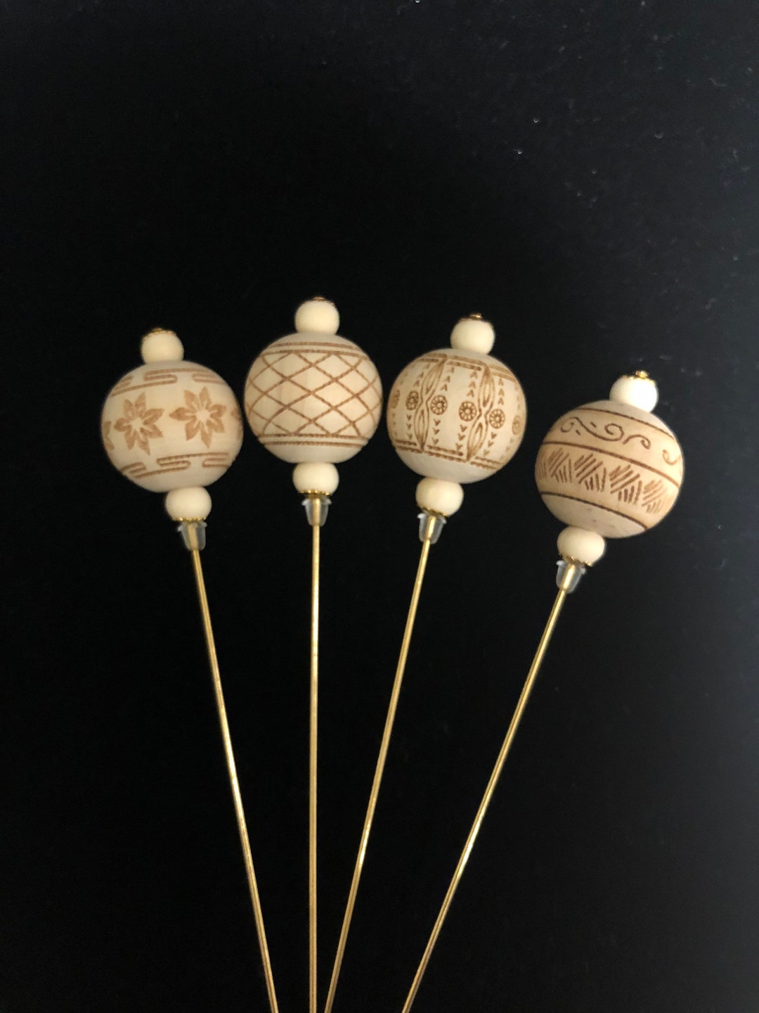 Wooden Beaded Hat Pins. Choose From 4 Beautiful Designs 15cm Long - Etsy