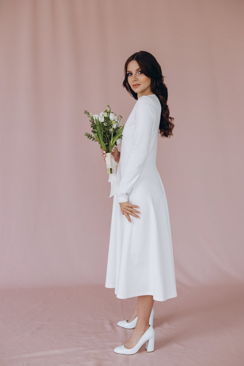 Long Sleeve White Midi Dress Dress for Spring SIZE S - Etsy