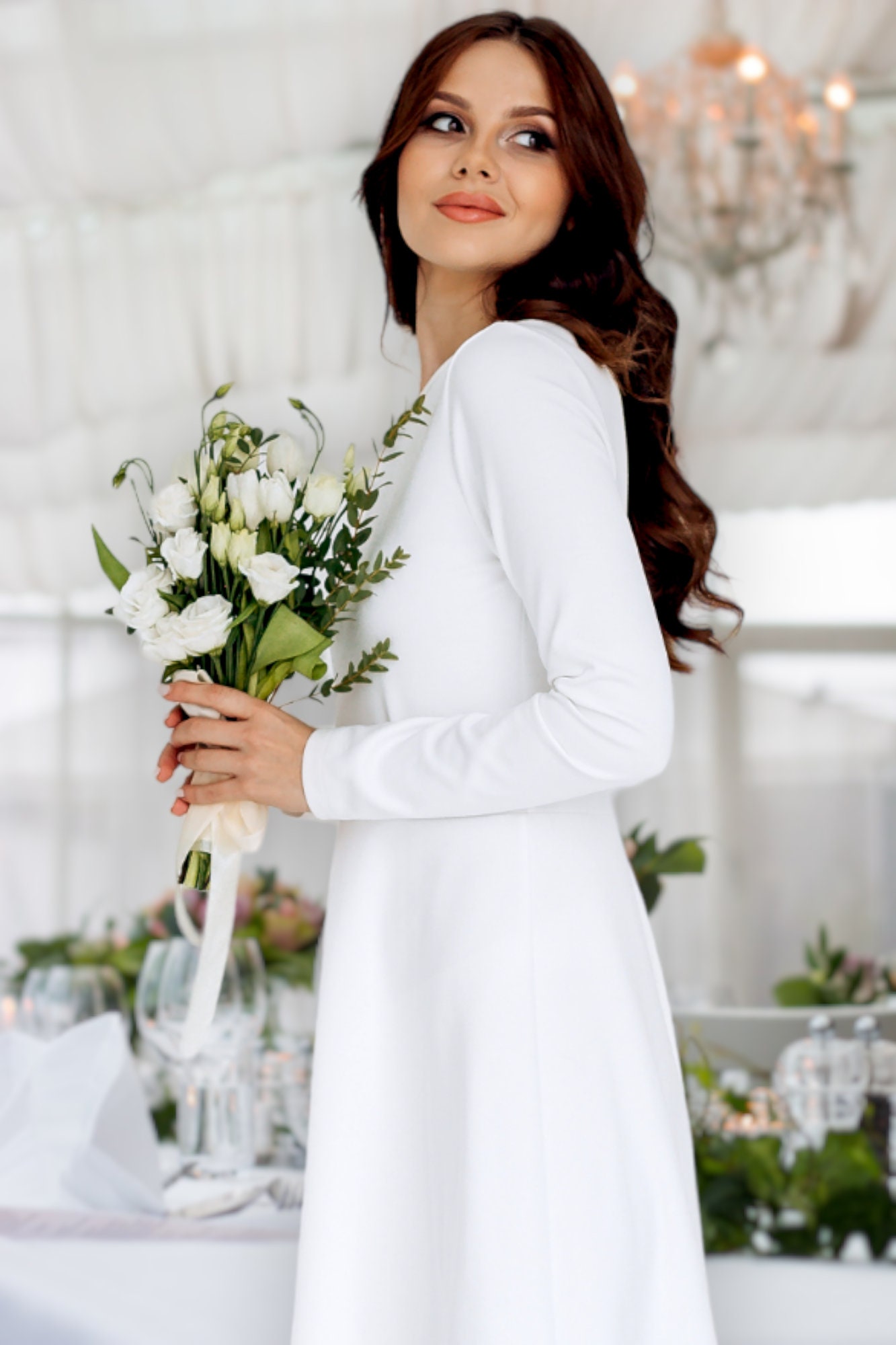 Long Sleeve White Midi Dress Dress for Spring SIZE S - Etsy