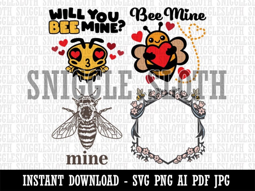 Valentine Bees Bee Be Mine Heart Clipart Set Instant Digital Download ...