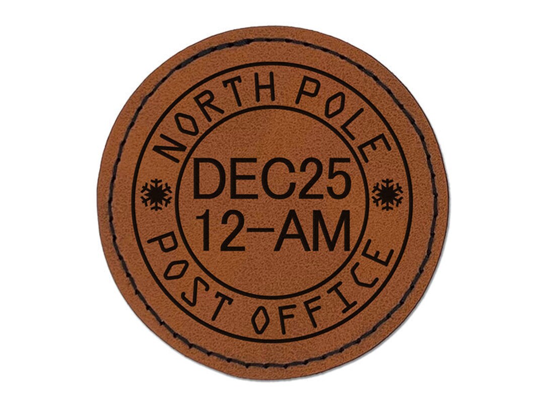 North Pole Christmas Postmark Santa Claus Mail Stamp Round Iron-on ...