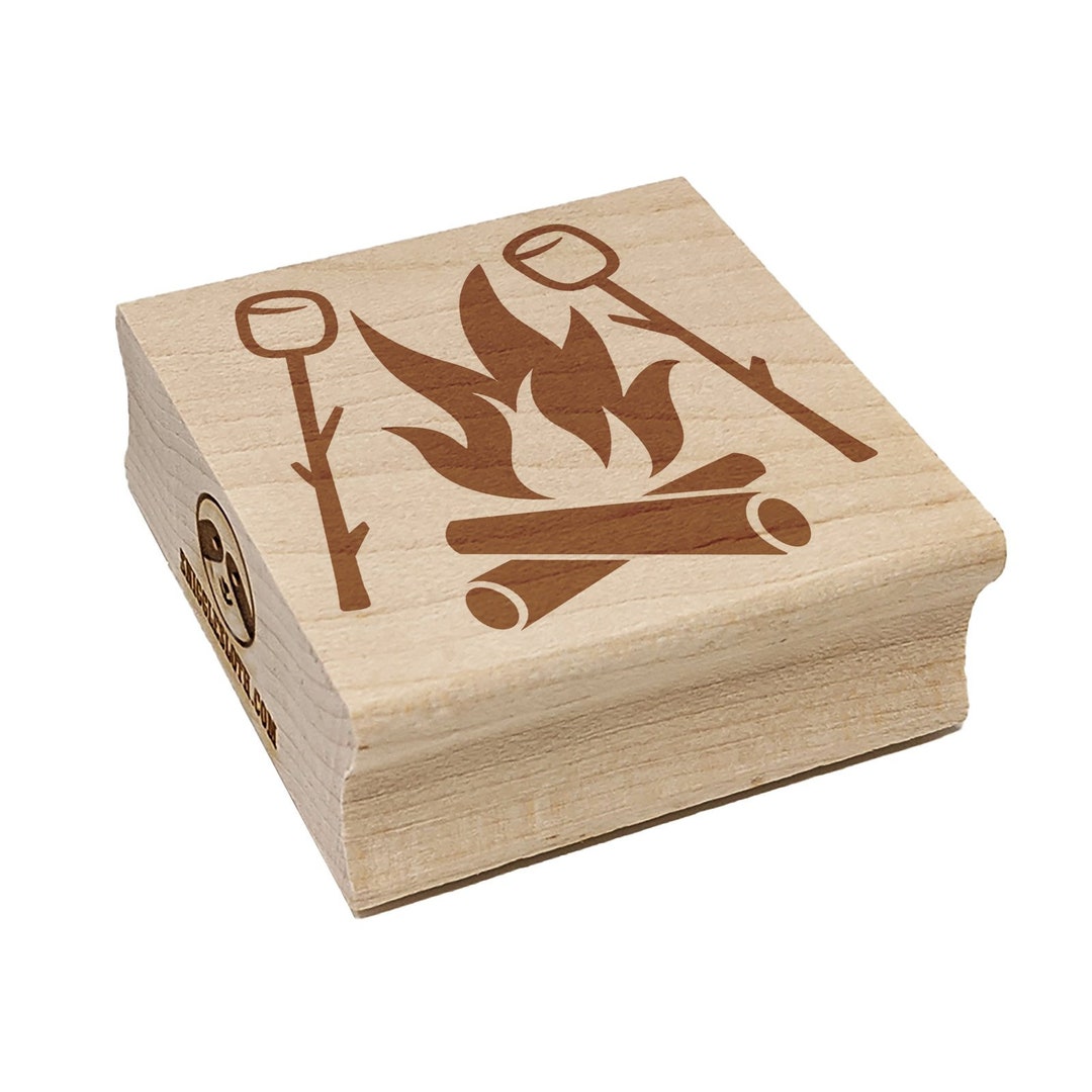 Roasting Marshmallows S'mores Camping Hiking Square Rubber Stamp for ...