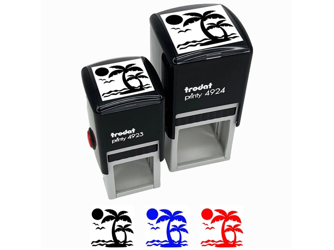 Palm Tree Tropical Island Sun Waves Self-inking Rubber Stamp Ink ...