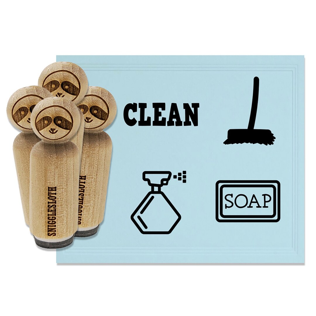 Cleaning Spray Bottle Broom Sweep Soap Rubber Stamp Set for - Etsy