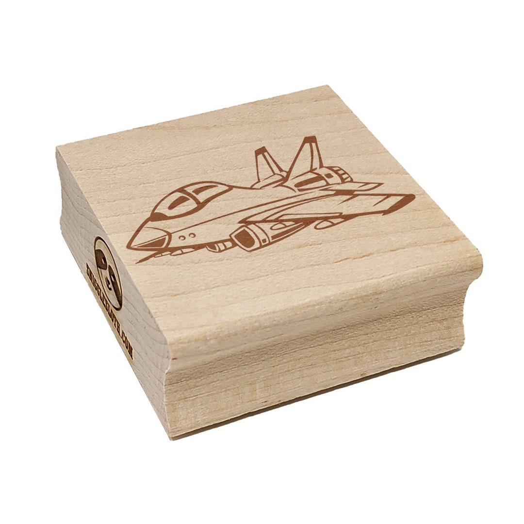 Cartoon Military Fighter Jet Airplane Square Rubber Stamp for Stamping ...
