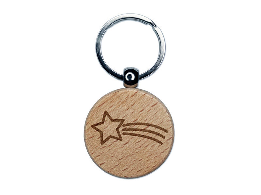 Shooting Star Engraved Wood Round Keychain Tag Charm - Etsy