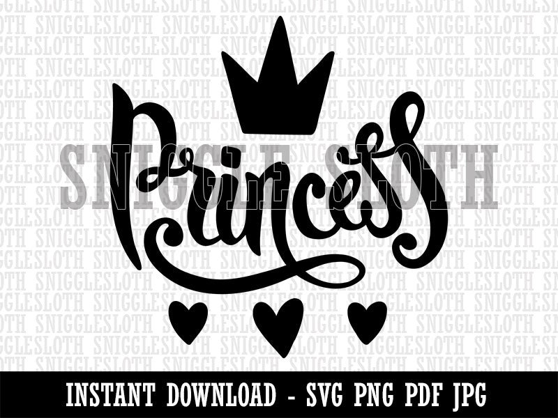 Princess Cursive With Crown and Hearts Clipart Instant Digital | Etsy
