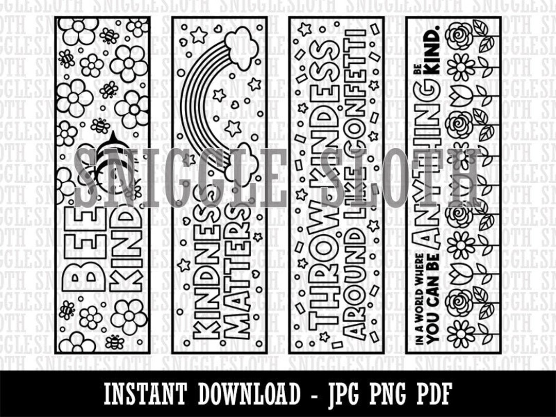 Be Kind Spread Kindness Bees Rainbows Coloring Bookmarks Digital ...