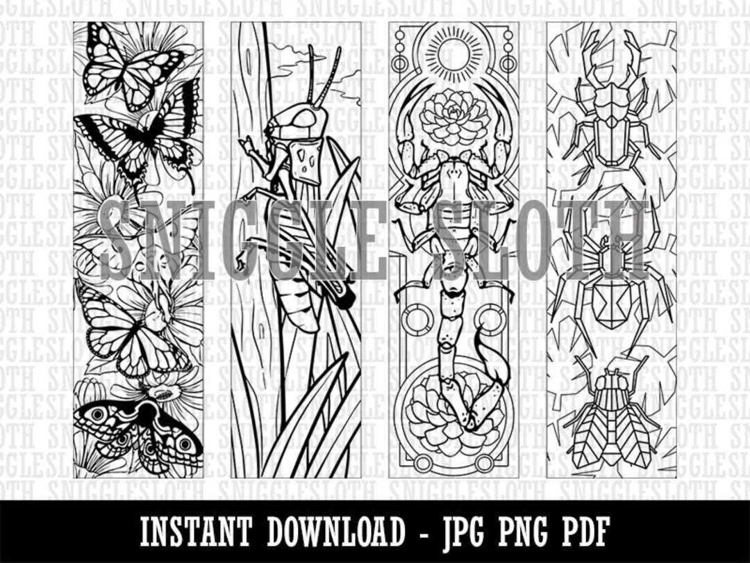 Bugs Butterfly Grasshopper Spider Coloring Bookmarks Instant Digital ...