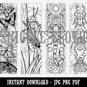 Bugs Butterfly Grasshopper Spider Coloring Bookmarks Instant Digital ...