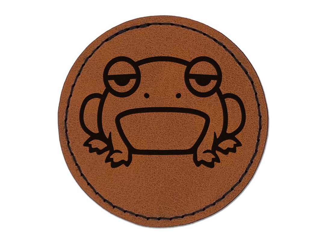Unamused and Grumpy Frog Round Iron-on Engraved Faux Leather Patch ...