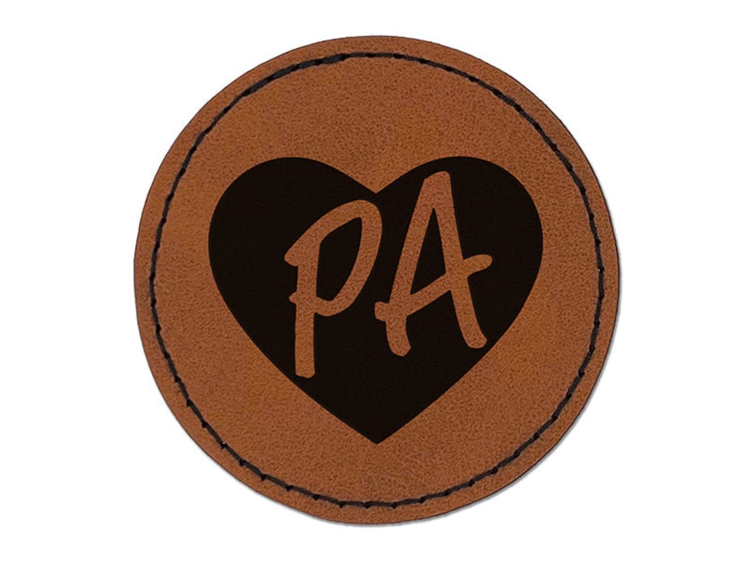 PA Pennsylvania State in Heart Round Iron-on Engraved Faux Leather ...