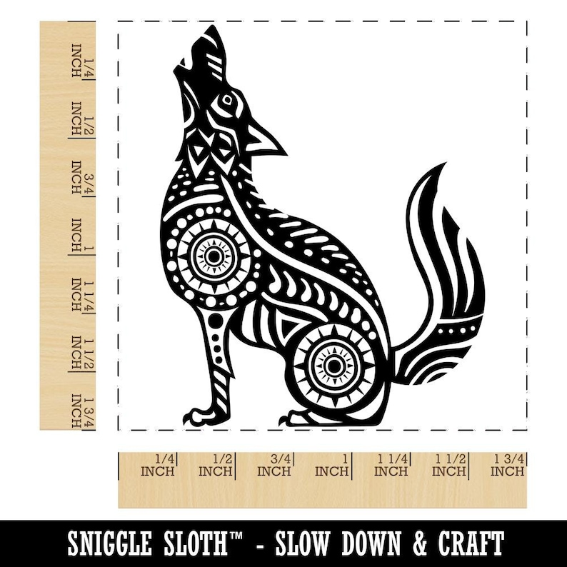 Folk Art Wolf Square Rubber Stamp for Stamping Crafting | Etsy