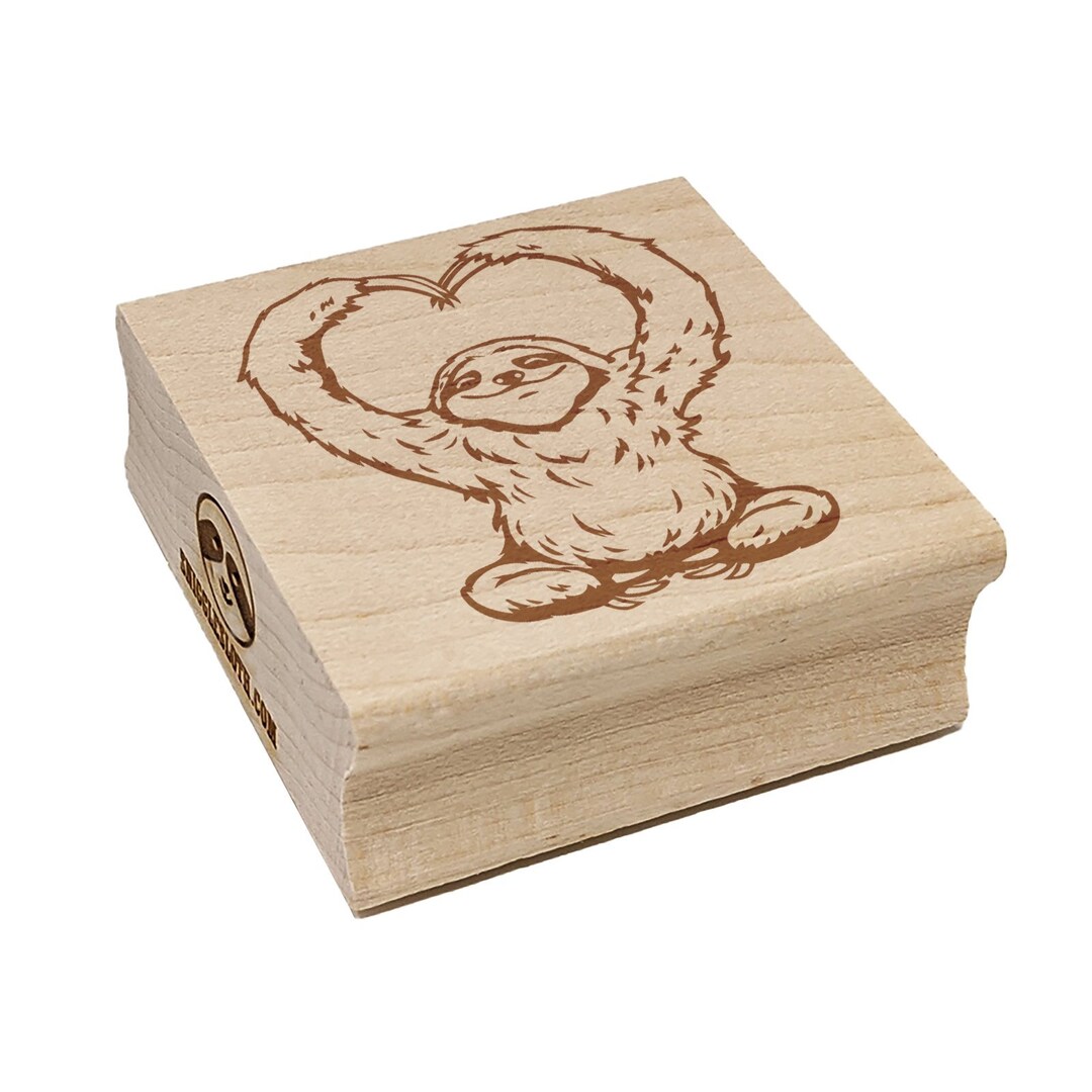 Happy Sloth Making Heart Arms Square Rubber Stamp for Stamping Crafting ...