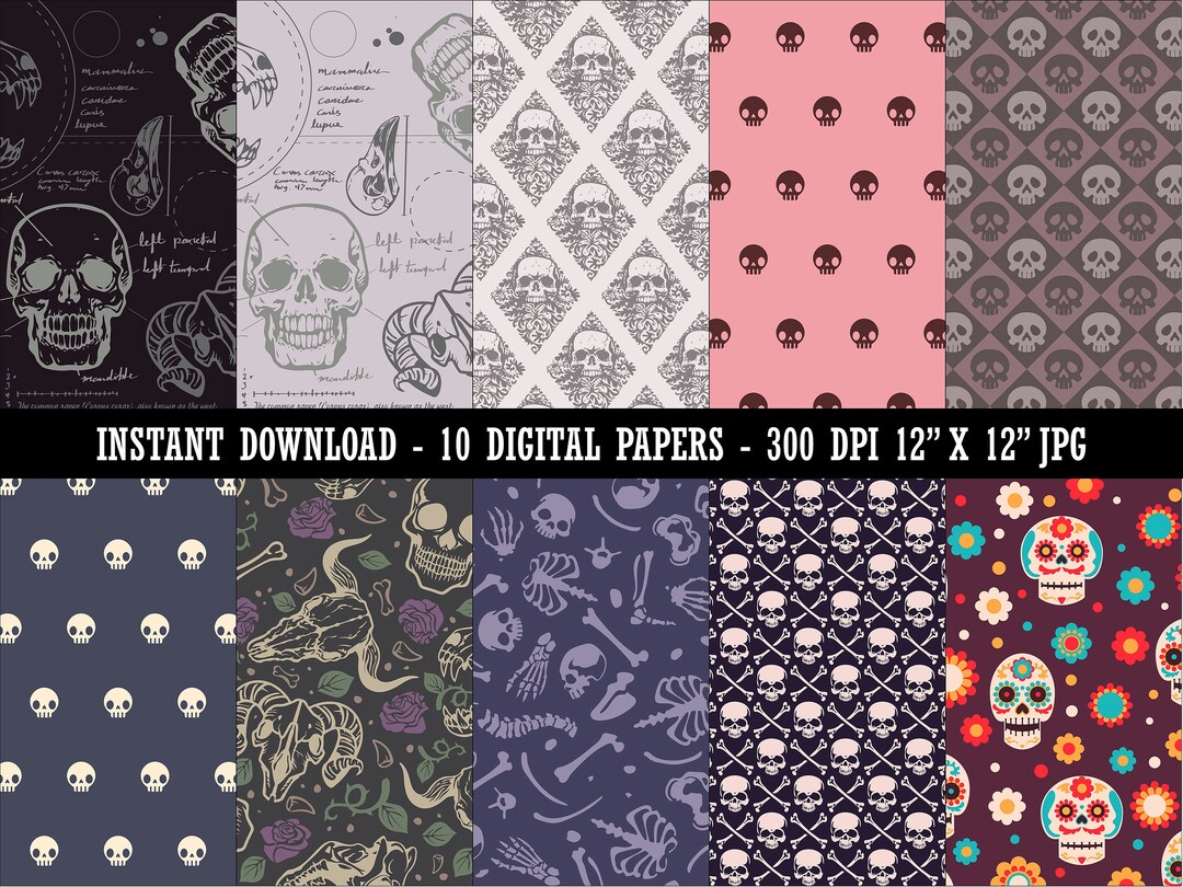 Skulls Crossbones Background Digital Paper Download JPG PDF - Etsy