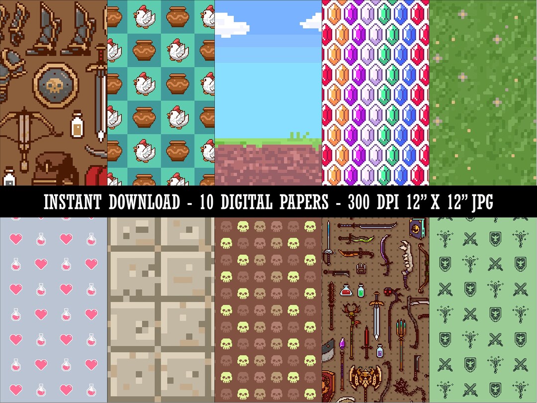 Pixel RPG Gaming Background Digital Paper Download JPG PDF Png File for ...