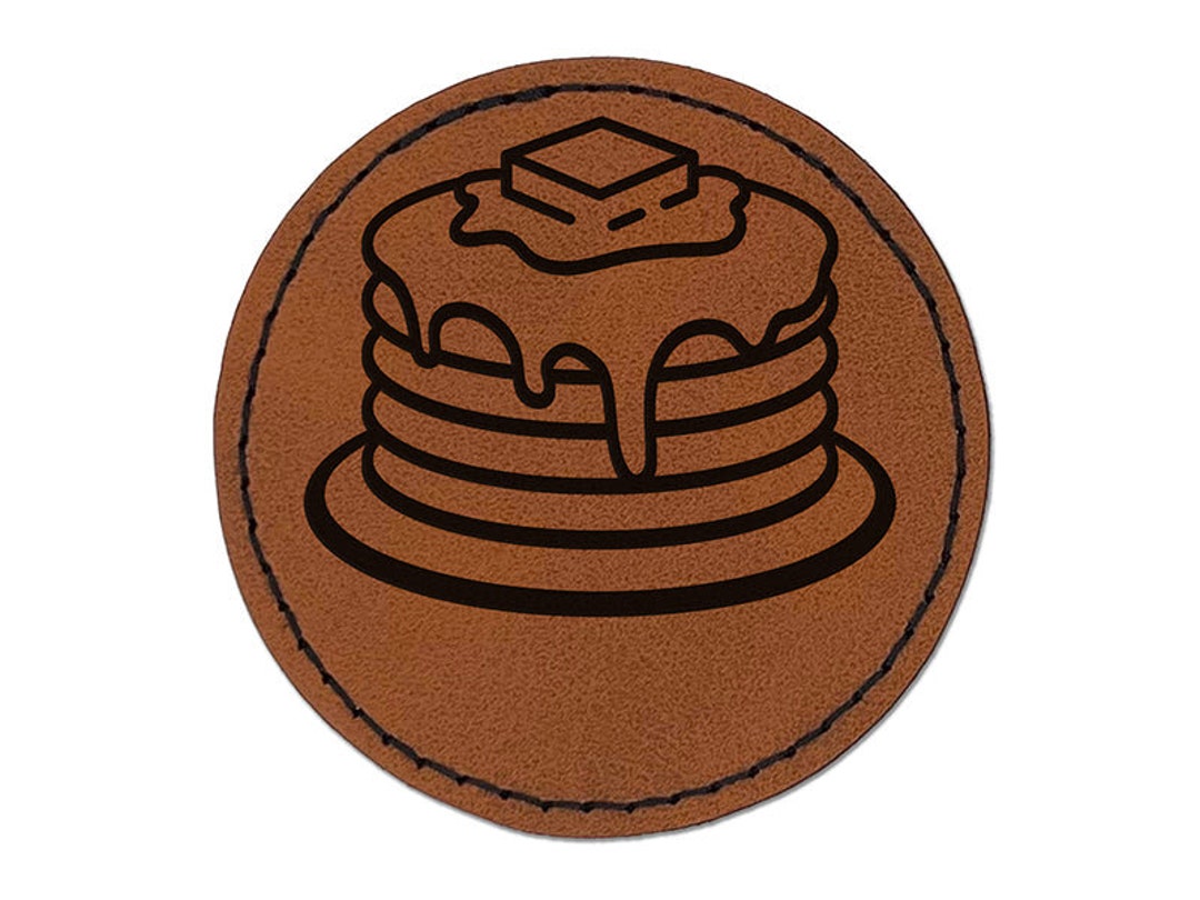 Pancakes Stack Syrup Butter Round Iron-on Engraved Faux Leather Patch ...