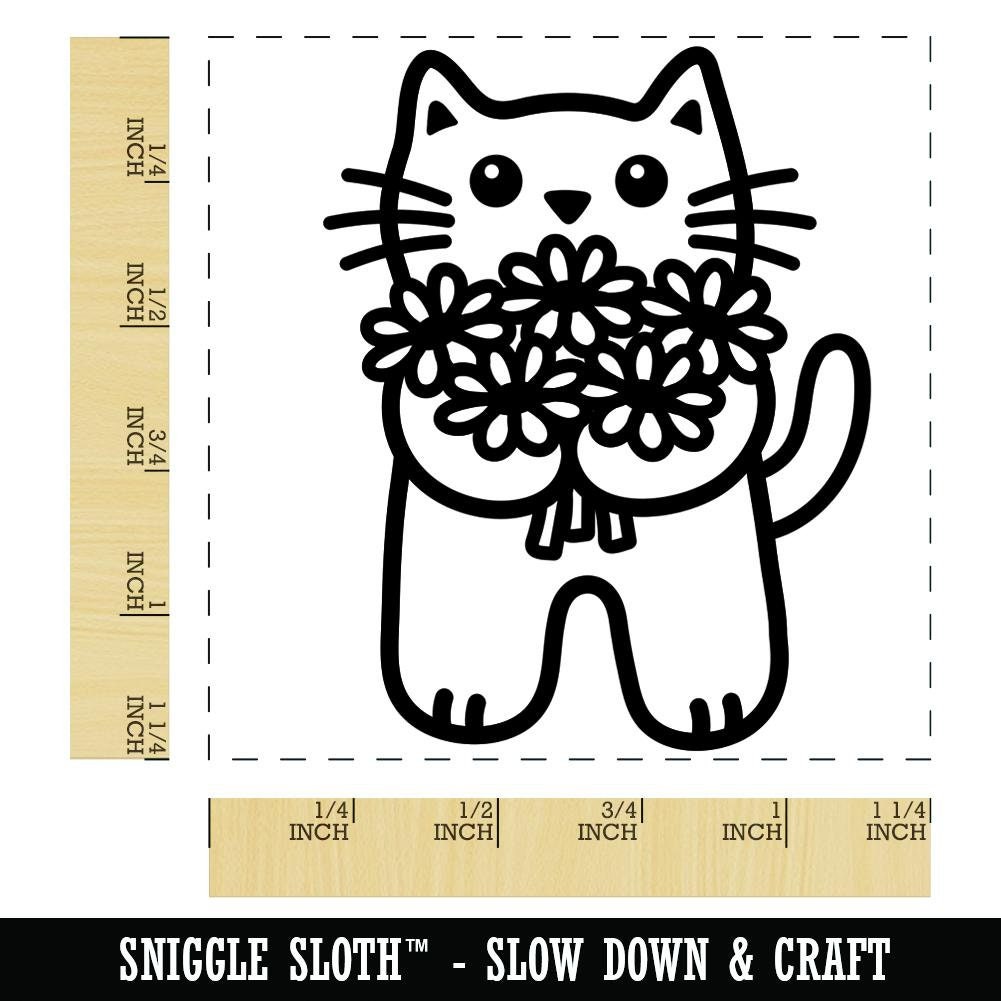 Cat Holding Flowers Square Rubber Stamp for Stamping Crafting - Etsy