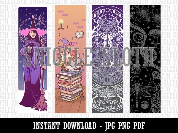 Instant Download Printable Witch Bookmarks, Witchy Magic Moon Bookmarks ...