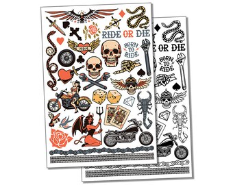 Motorcycle Temporary Fake Tattoo Sticker set of 2 - Etsy