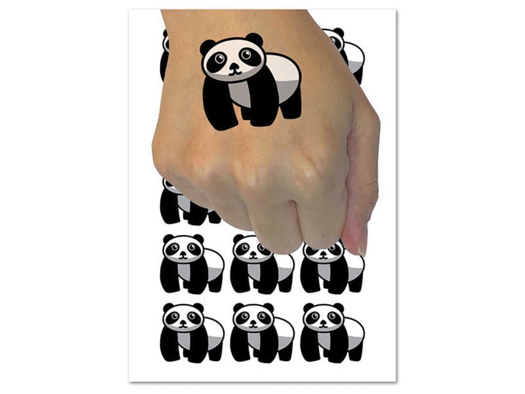 Panda Walking Doodle Temporary Tattoo Water Resistant Fake Body Art Set ...