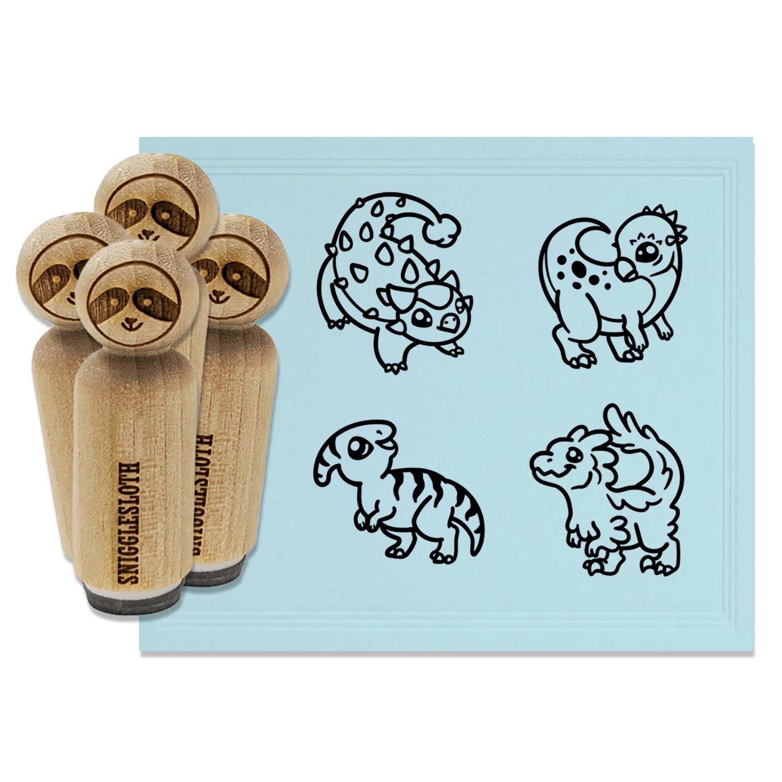 Chibi Style Dinosaurs Raptor Ankylosaurus Rubber Stamp Set for | Etsy
