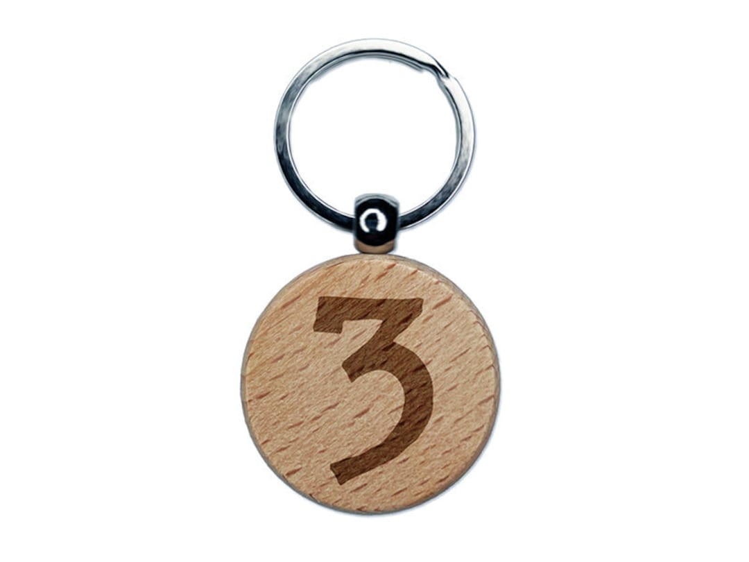 Number 3 Three Cute Typewriter Font Engraved Wood Round Keychain Tag ...
