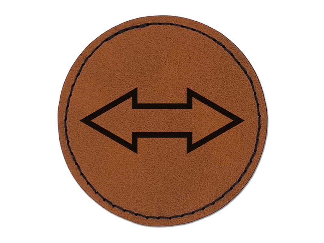 Double Arrow Symbol Outline Round Iron on Engraved Faux Leather Patch double-arrow-symbol-outline-round-iron-on-engraved-faux-leather-patch