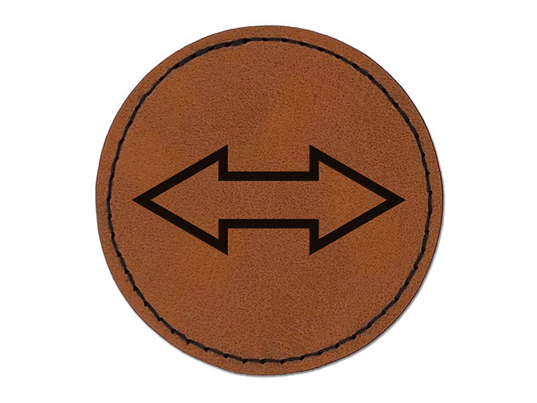 Double Arrow Symbol Outline Round Iron on Engraved Faux Leather Patch