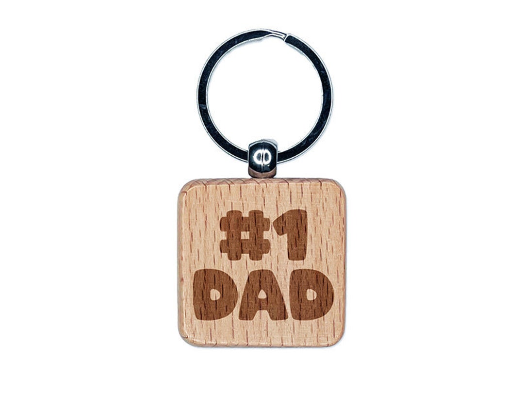 1 Dad Number One Father's Day Engraved Wood Square Keychain Tag Charm ...