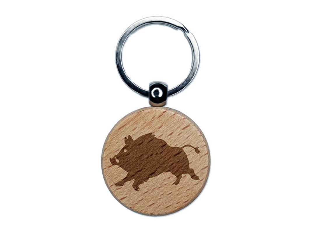 Wild Boar Pig Swine With Tusks Engraved Wood Round Keychain - Etsy