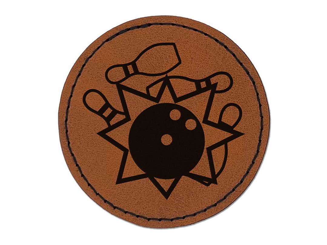 Bowling Ball Strike Pins Round Iron-on Engraved Faux Leather Patch ...